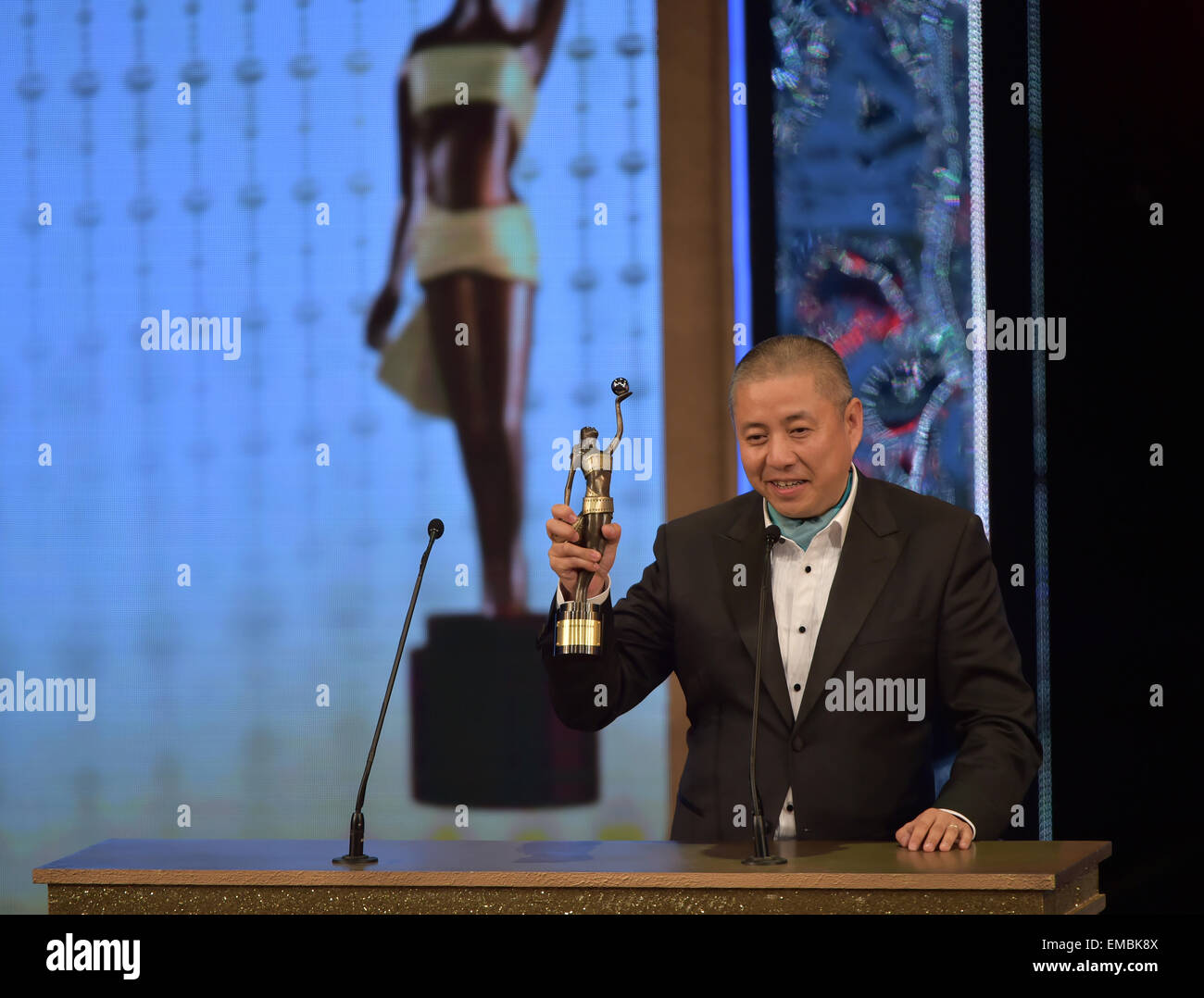 Hong Kong, China. 19th Apr, 2015. Wang Yu holds the best cinematography ...
