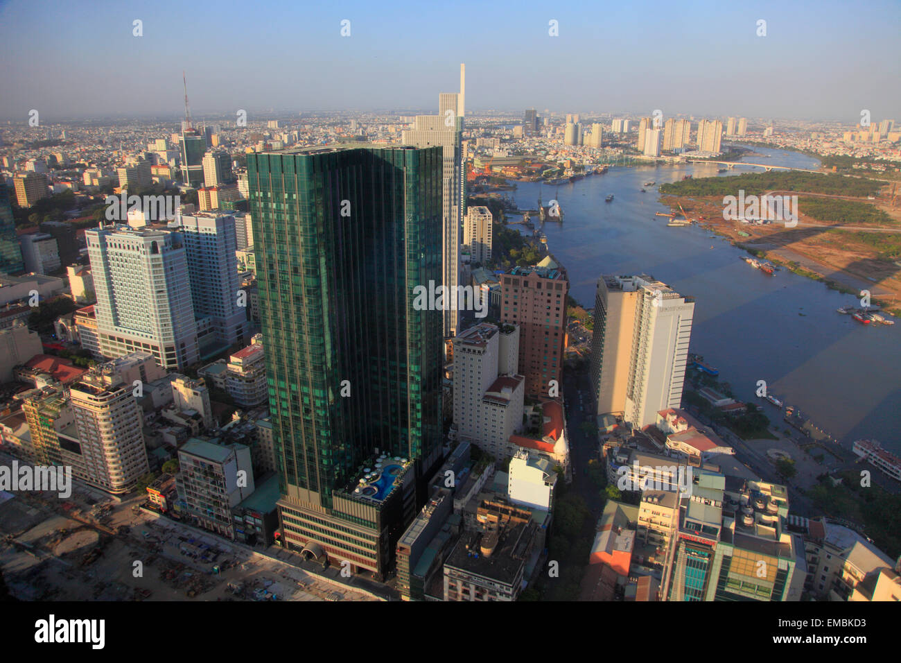 Vietnam, Ho Chi Minh City, Saigon, skyline, aerial view, Saigon River ...