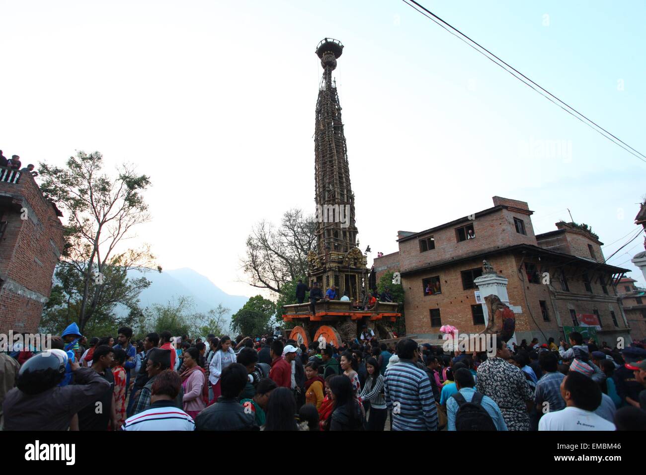 Kathmandu, Nepal. 19th Apr, 2015. Devotees gather to offer prayers ...