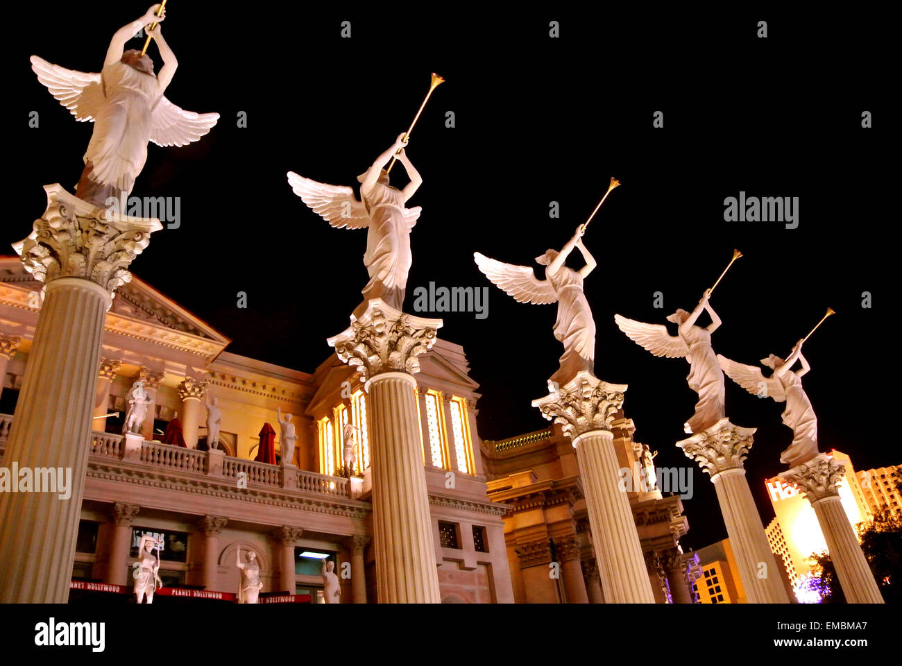Angels blowing horns on pedestals at Cesar's Palace in Los Vegas Nevada ...