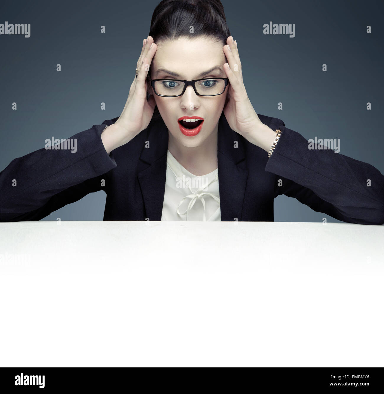 Totally surprised businesswoman staring at sth Stock Photo - Alamy
