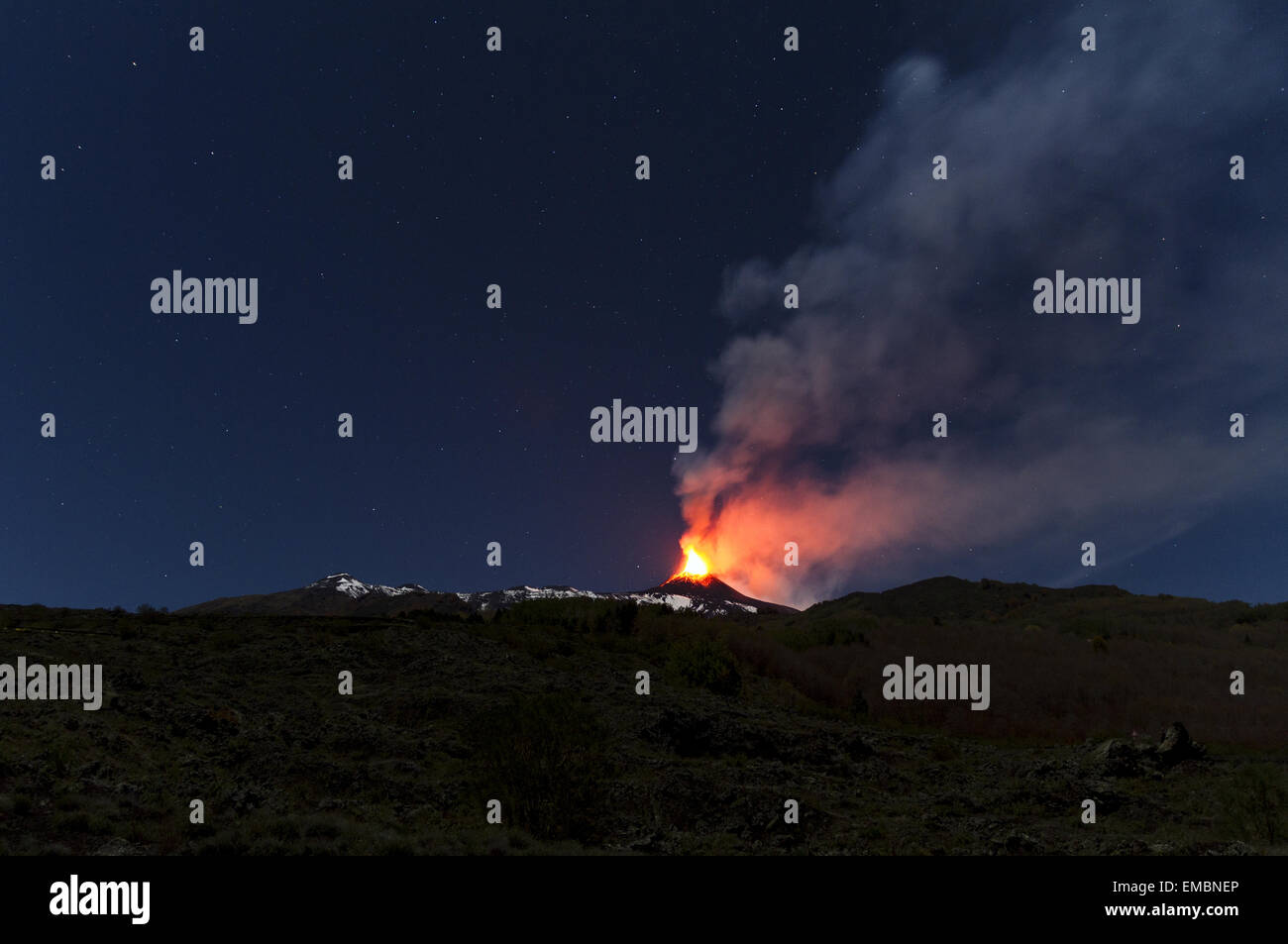 Volcanic explosion night Stock Photo - Alamy