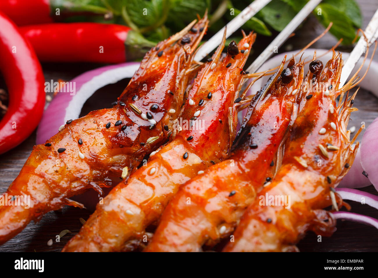 China style barbecue, grilled shrimp Stock Photo - Alamy