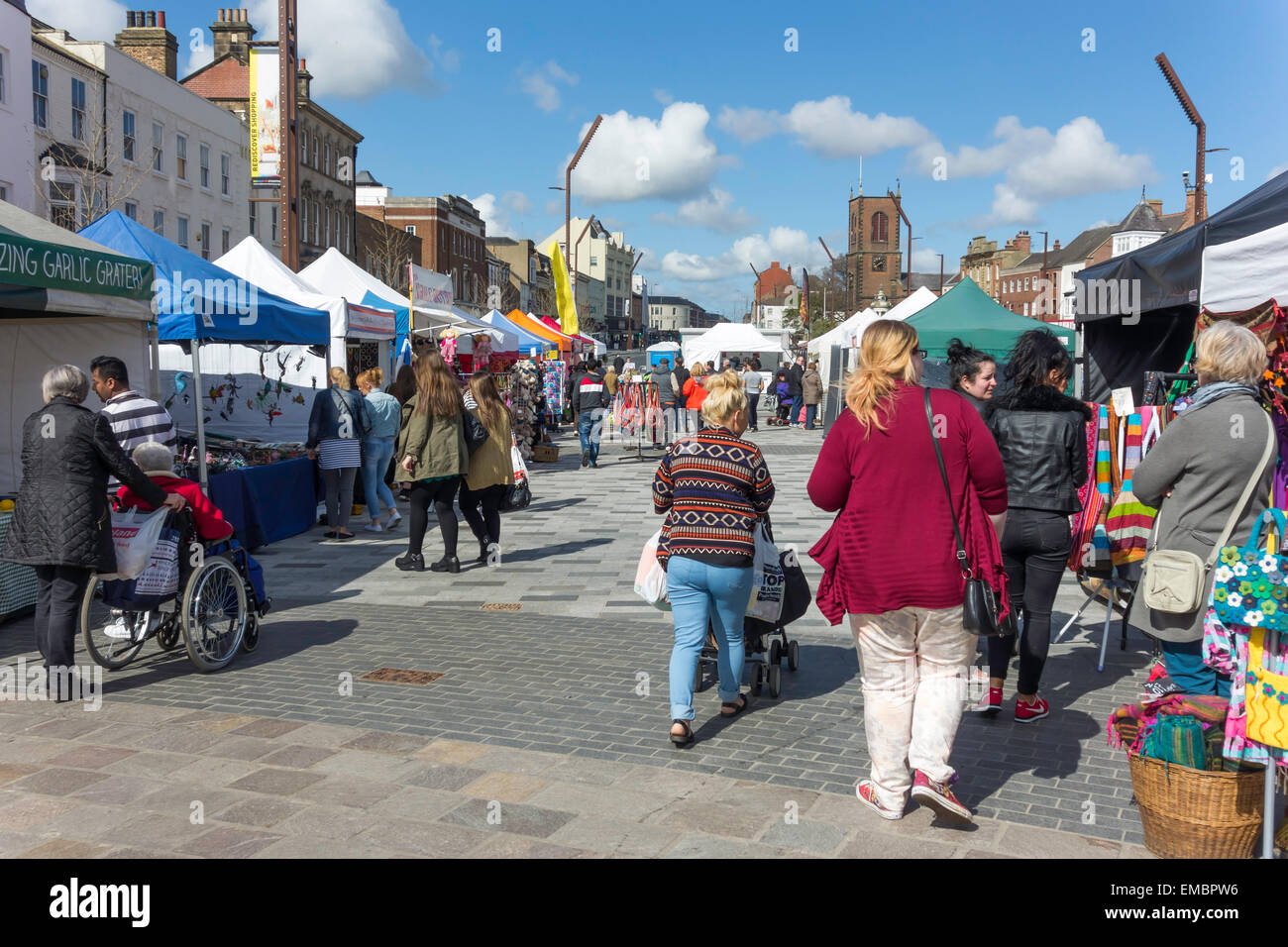 Shoppers at a Friday market in the revamped High Street in Stockton on ...