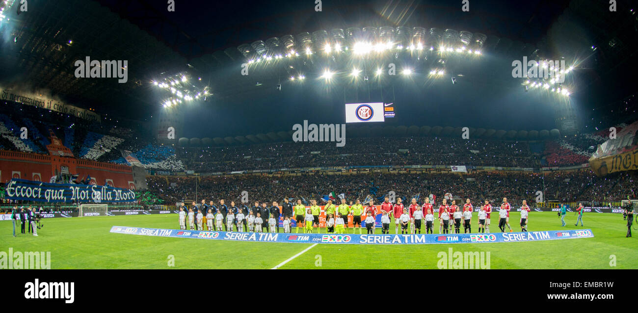 Milan, Italy. 19th Apr, 2015. Two team group line-up Football/Soccer ...