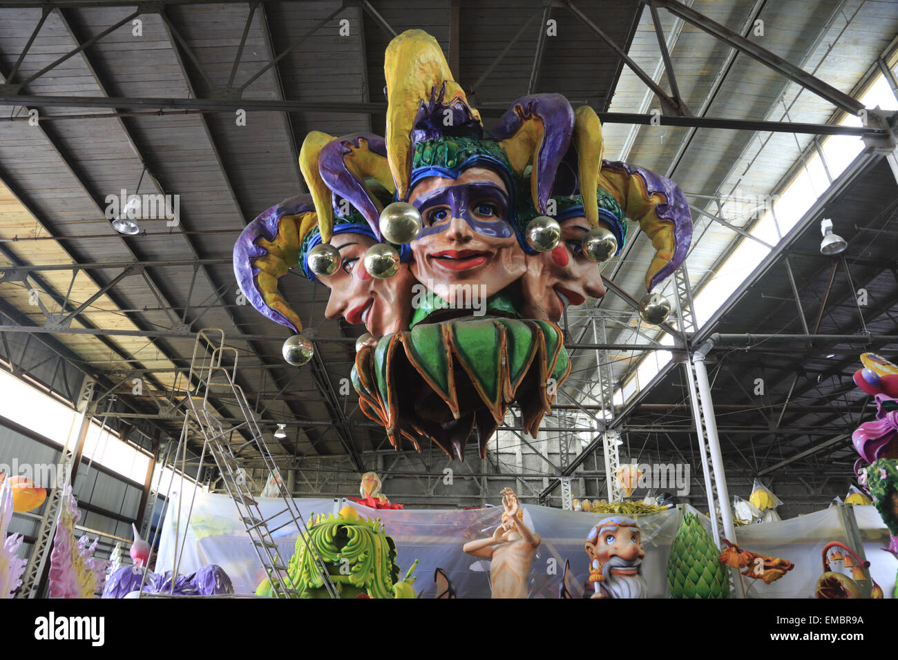 Various Mardi Gras parade floats displaying in the float den in Mardi ...
