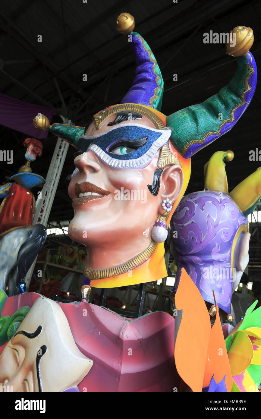 Various figures for decorating the Mardi Gras parade floats display ...