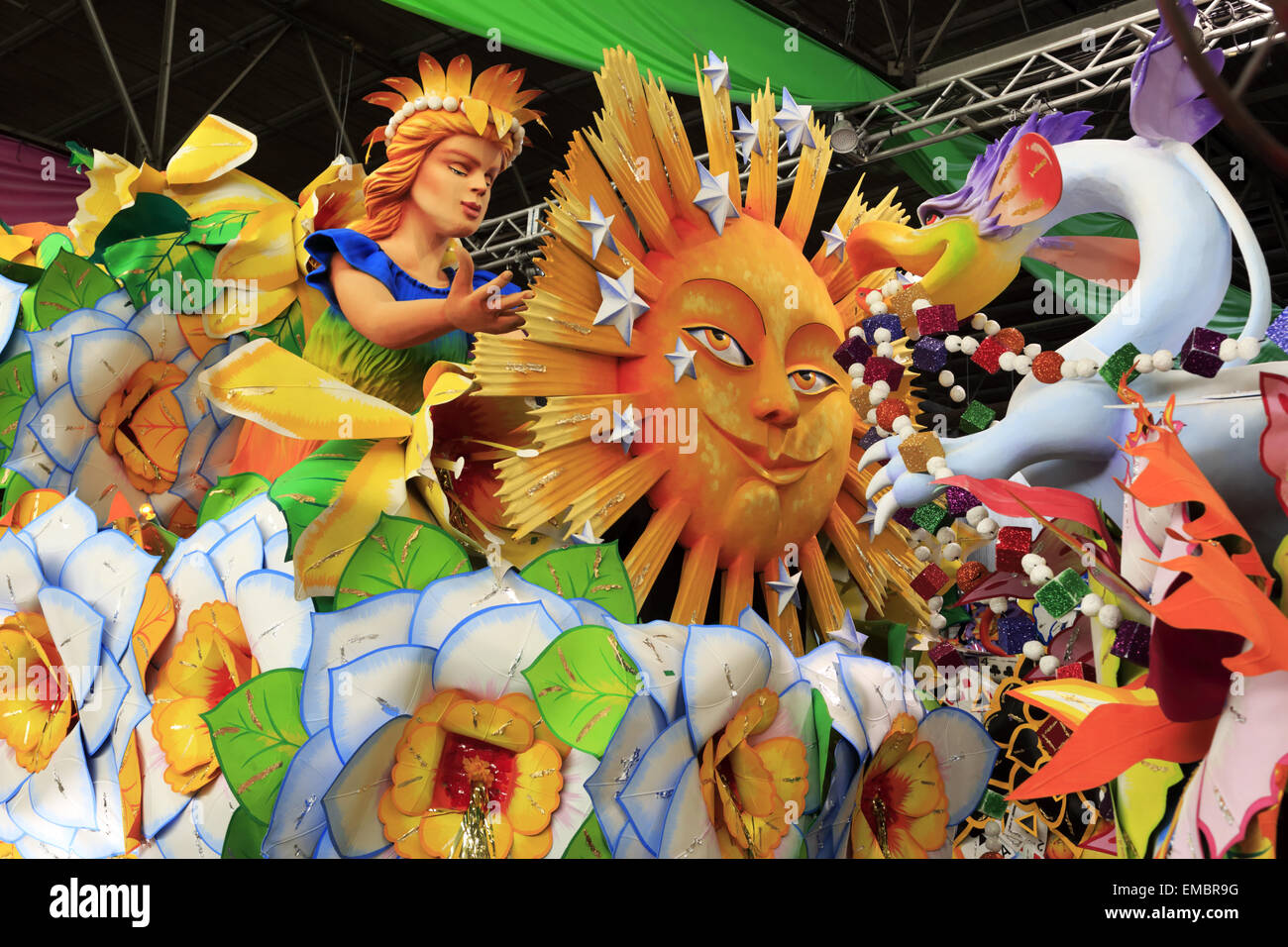 Various Mardi Gras parade floats displaying in the float den in Mardi ...