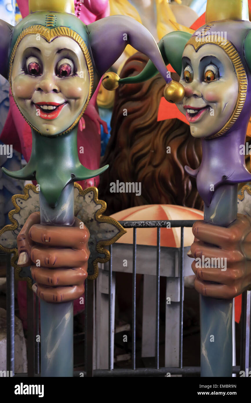 Various figures for decorating the Mardi Gras parade floats display ...