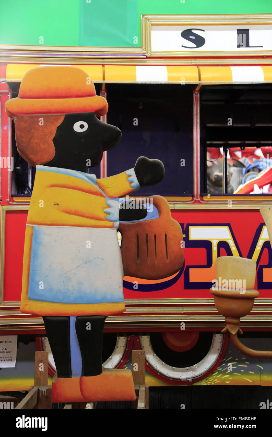 Various Mardi Gras parade floats displaying in the float den in Mardi ...