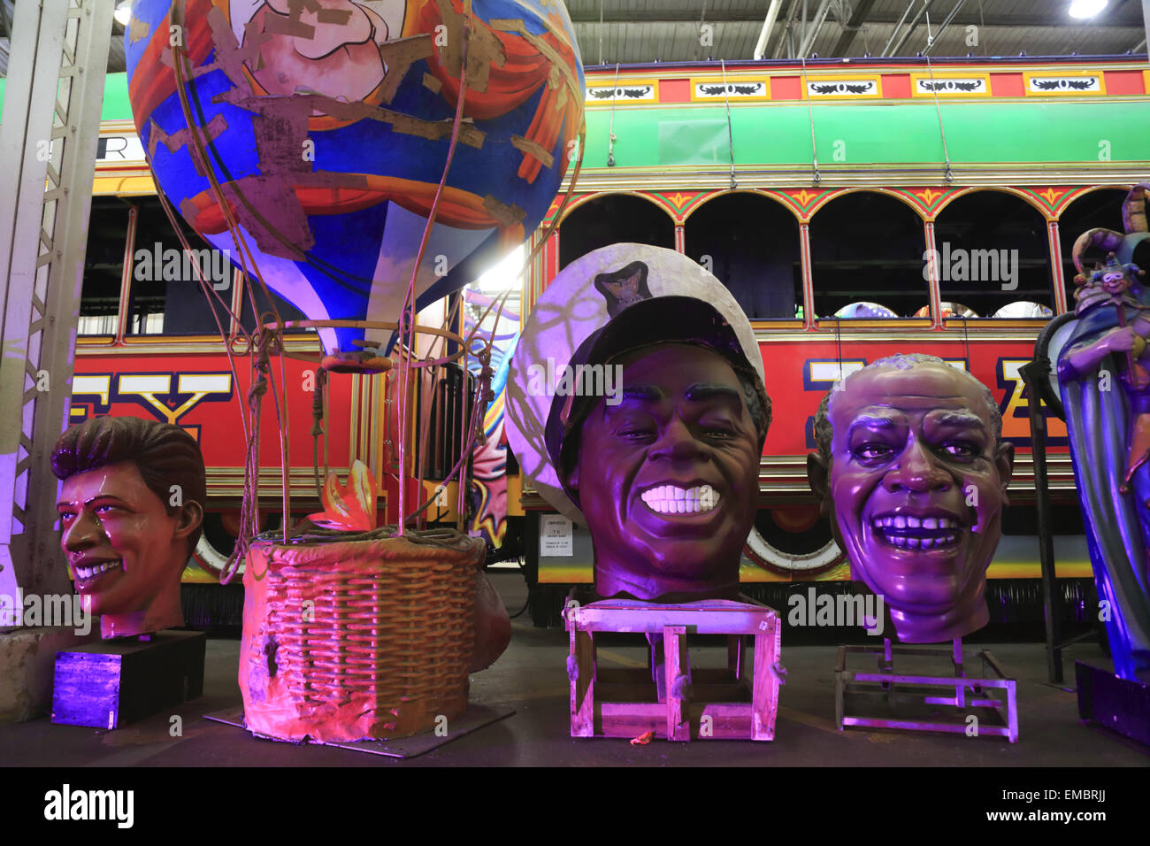 Various figures for decorating the Mardi Gras parade floats display ...