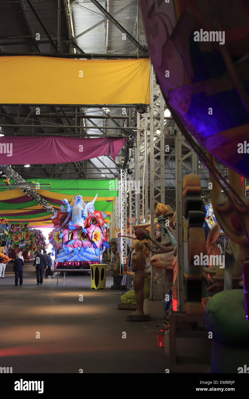 Various Mardi Gras parade floats displaying in the float den in Mardi ...