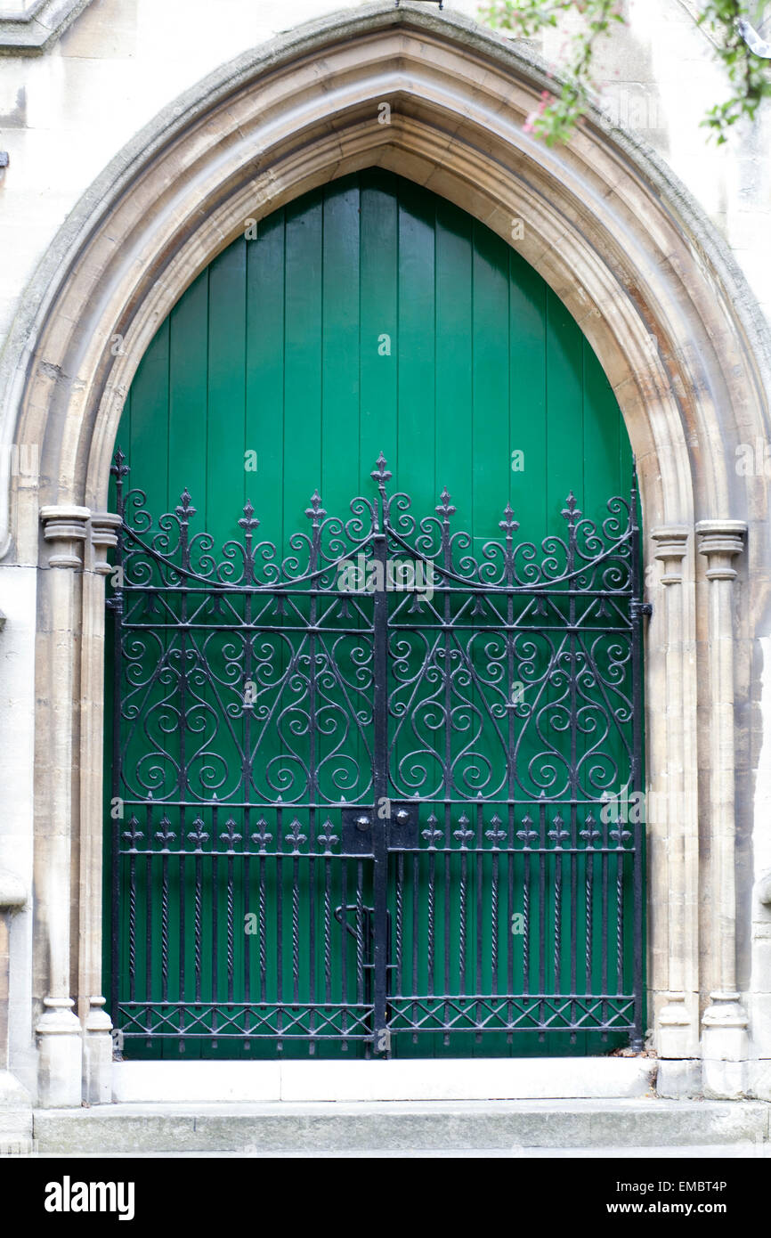 Wooden church door decorated in Cast iron Gates and railing Stock Photo ...