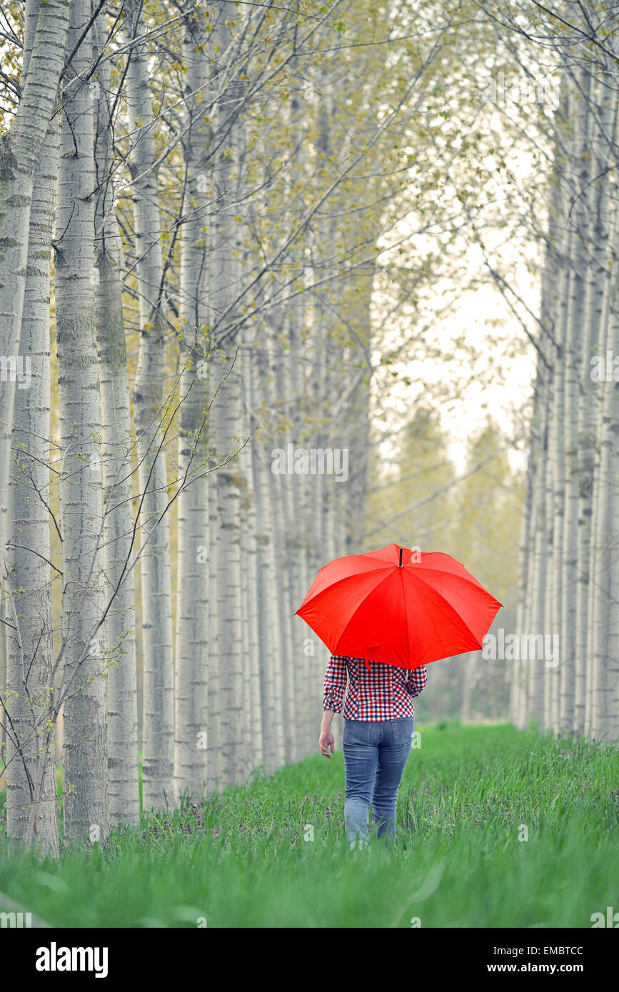 Woman umbrella rain trees hi-res stock photography and images - Alamy