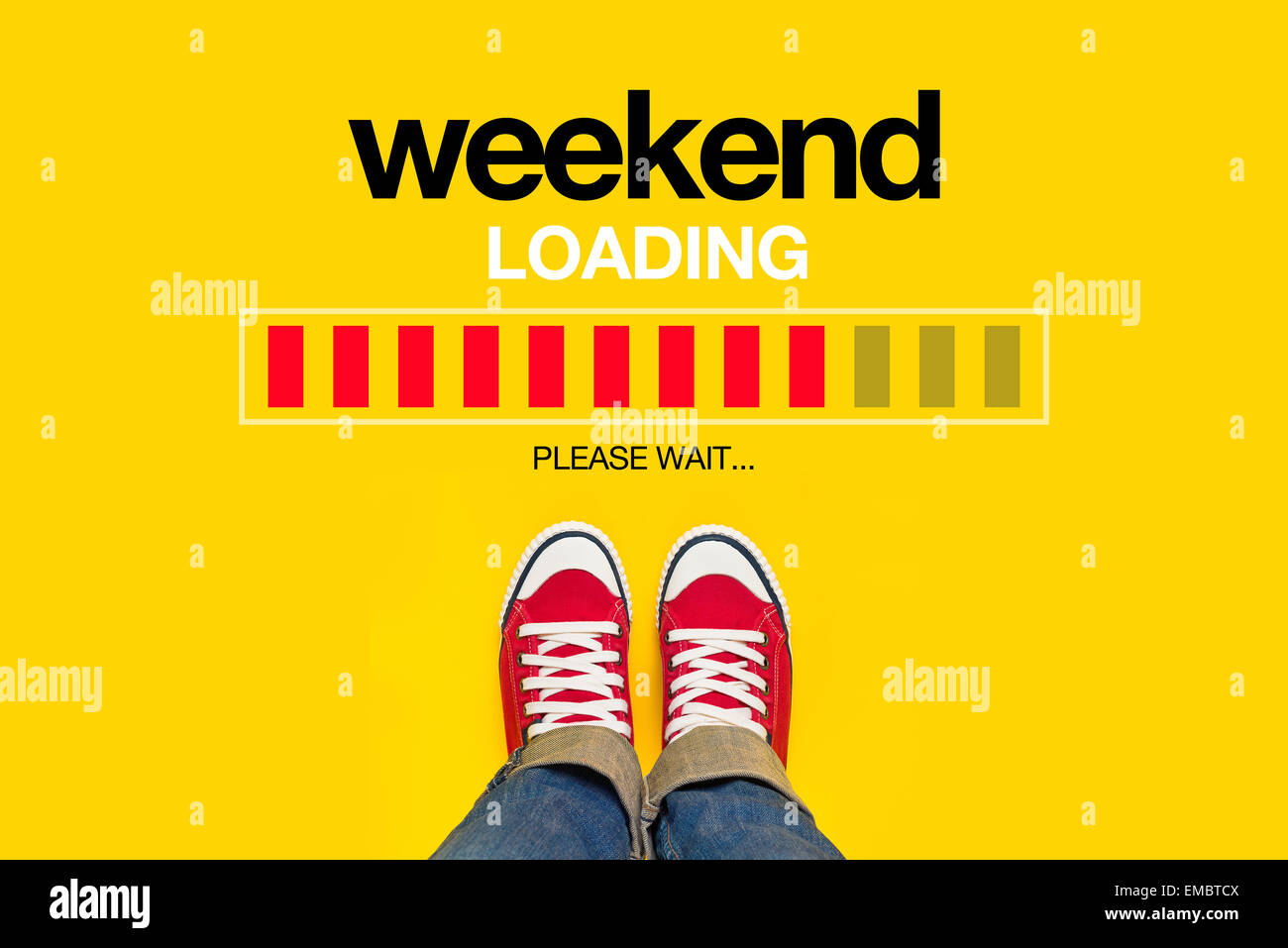 Weekend Loading Content with Young Person Wearing Red Sneakers from ...