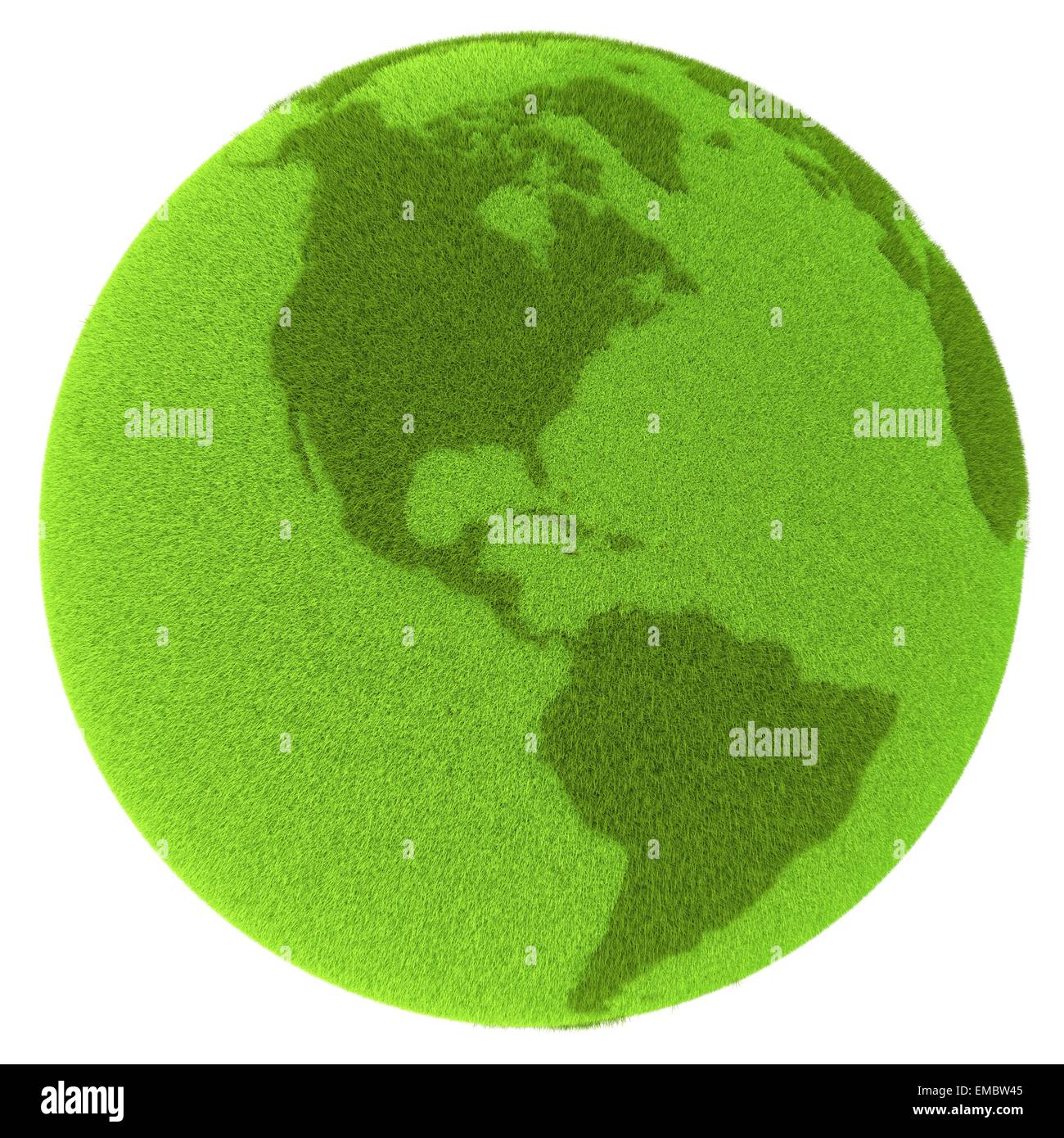 American continents on green planet covered with grass isolated on ...