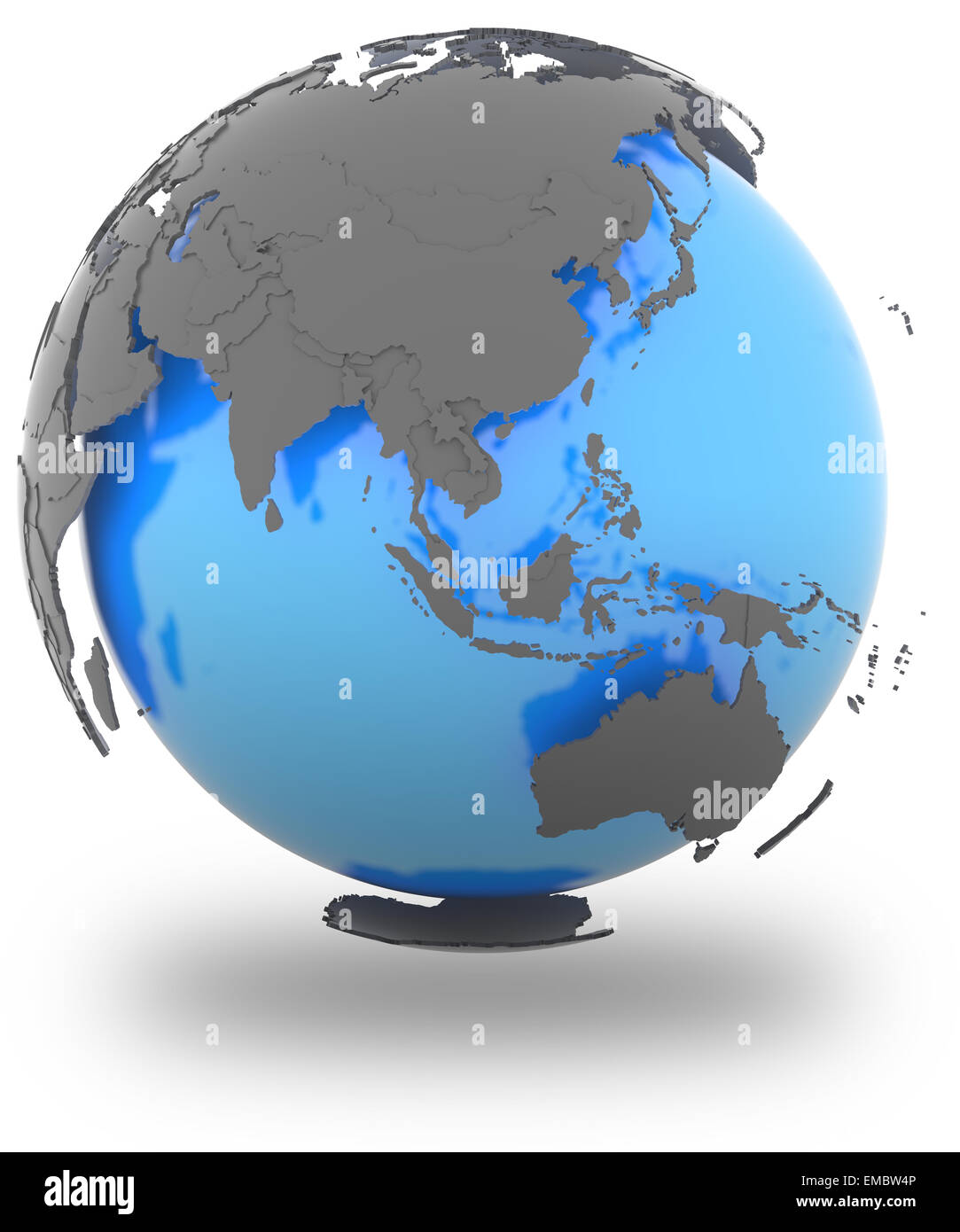 Eastern Hemisphere standing out of blue Earth in grey, isolated on ...