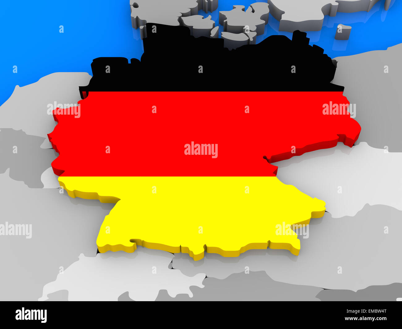 German flag in the shape of the country standing out of the map of ...