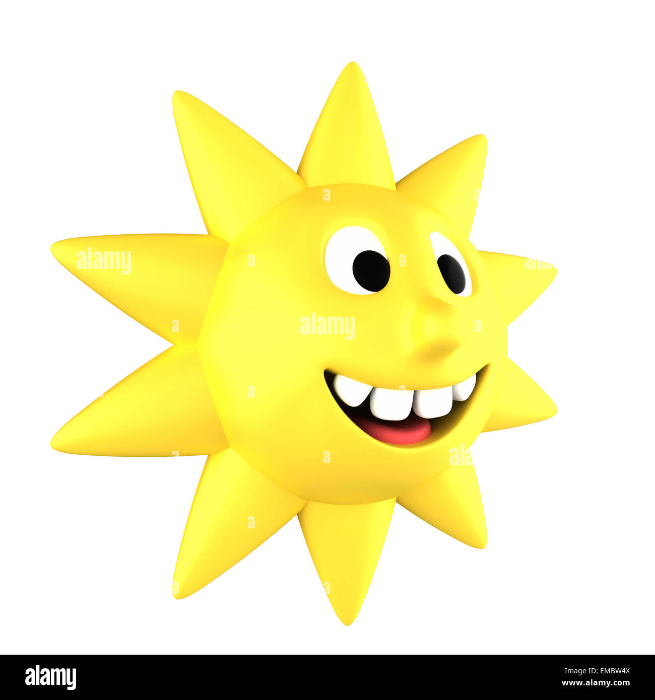 Yellow sun smiling showing teeth turned sideways, isolated on white ...