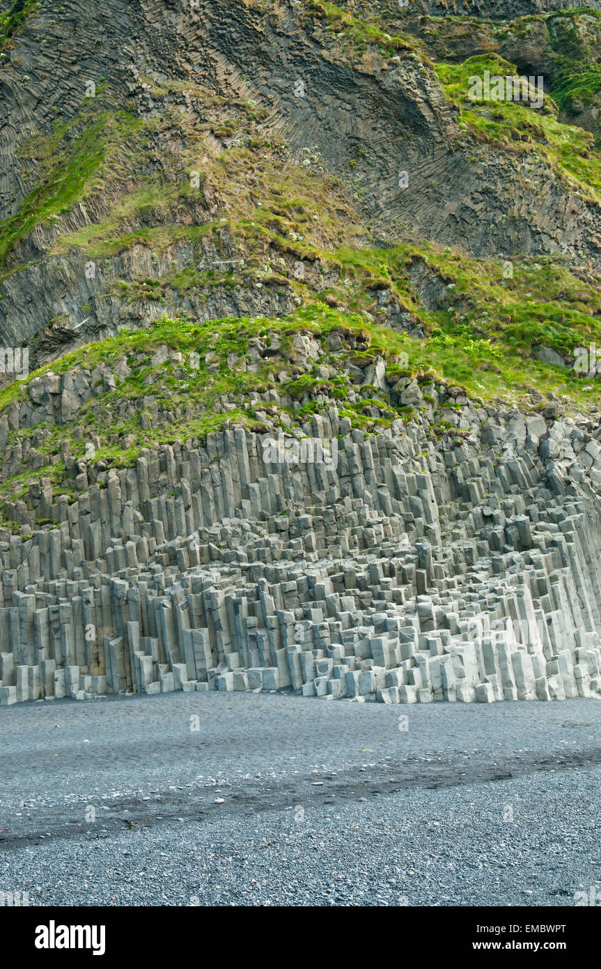 Basalt columns, cave Hálsanefshellir, Reynisfjara beach at Vik i Myrdal ...