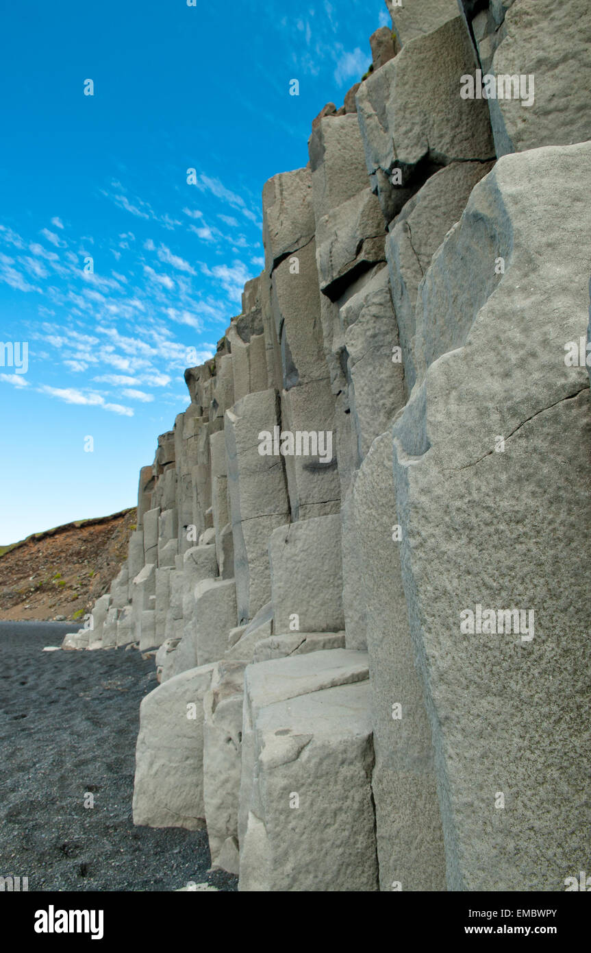 Basalt columns, cave Hálsanefshellir, Reynisfjara beach at Vik i Myrdal ...
