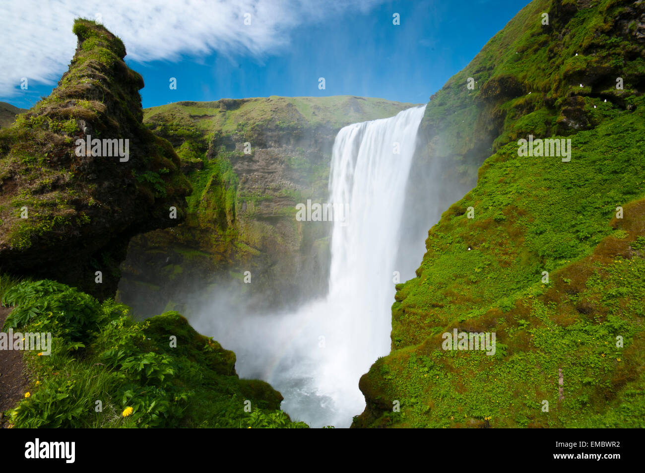 waterfall Skógafoss at the river Skoga, Suðurland, Iceland Stock Photo ...