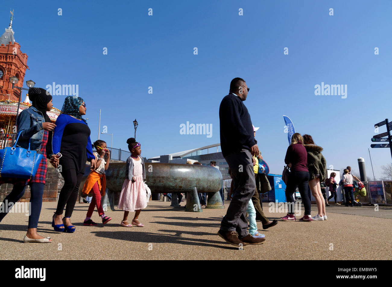 Black family on outing to Cardiff Bay, Wales, UK Stock Photo - Alamy
