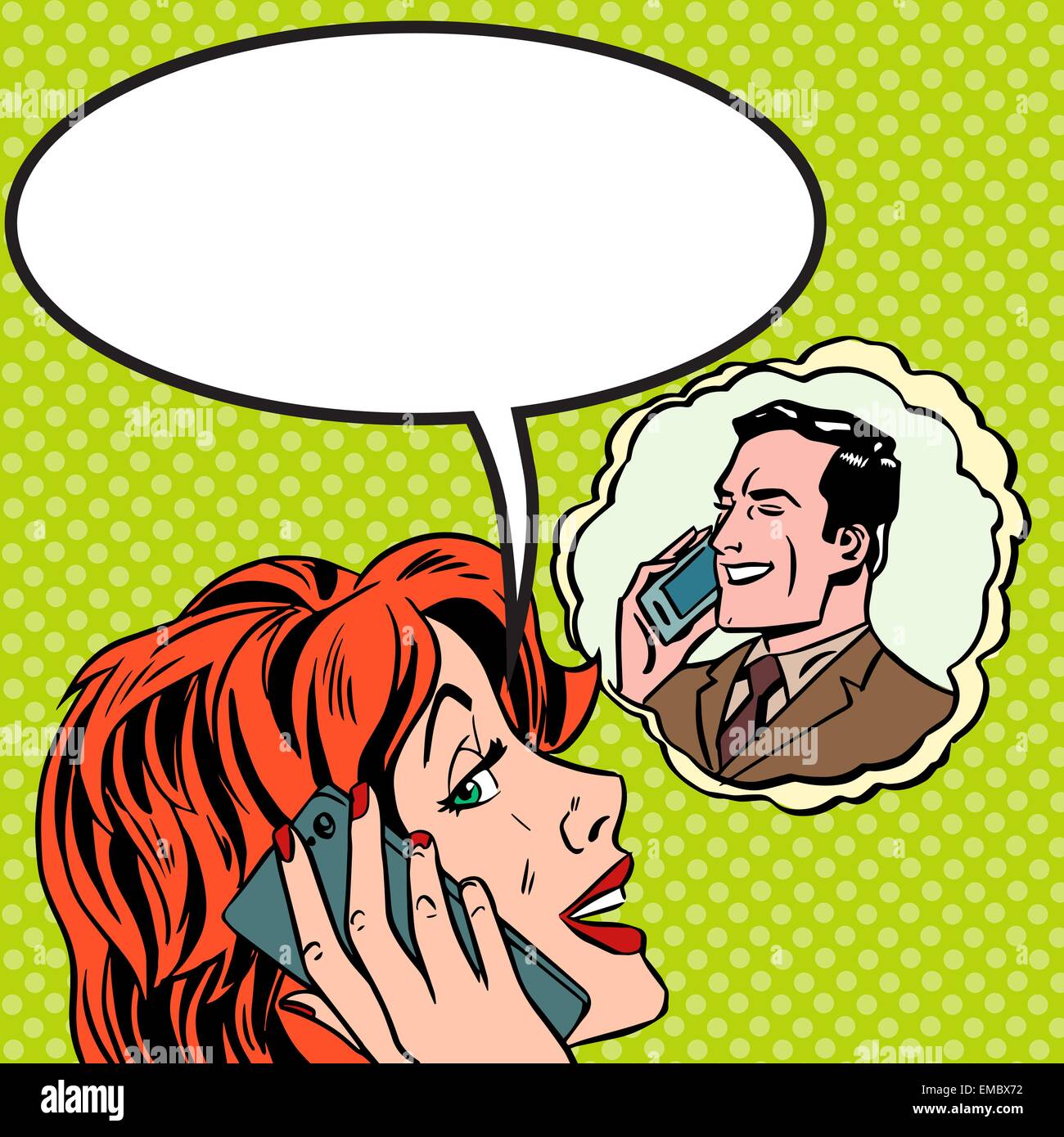 Pop art vintage comic. The woman speaks to the man on the phone. Retro ...