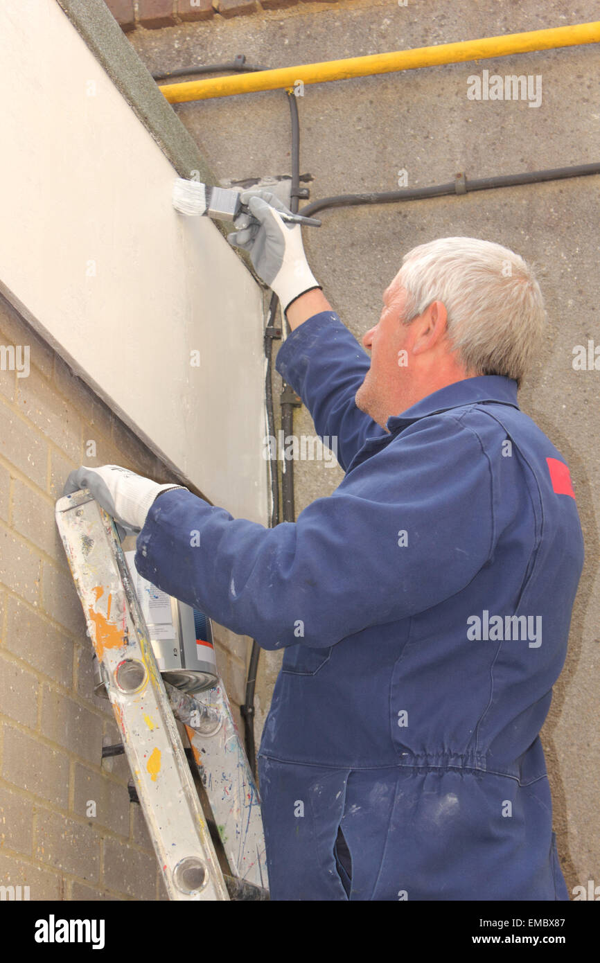 A painter working from a set of ladders Stock Photo - Alamy