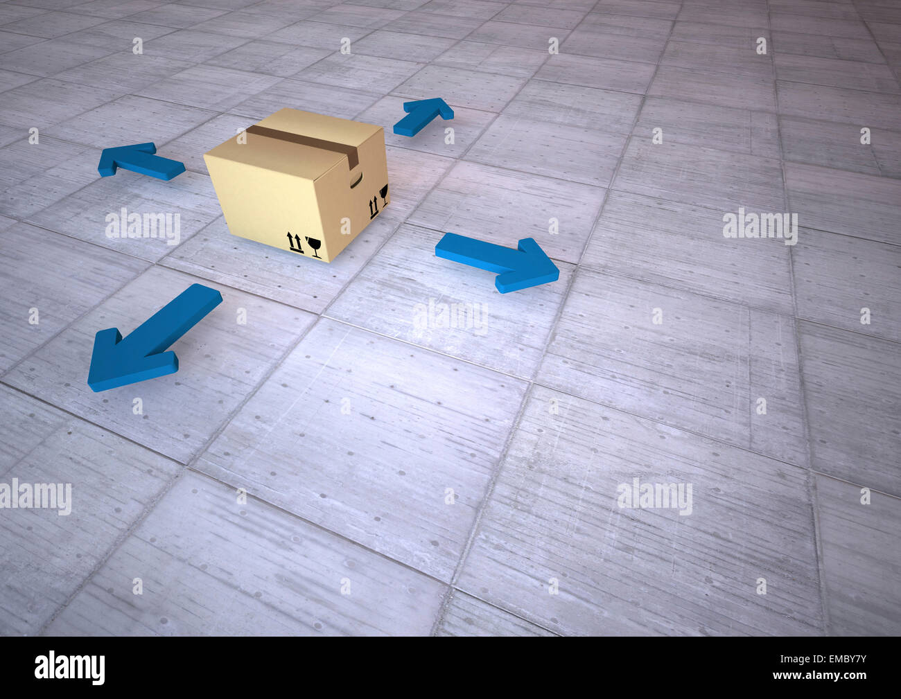 Cardboard box with arrows, 3d Rendering Stock Photo - Alamy