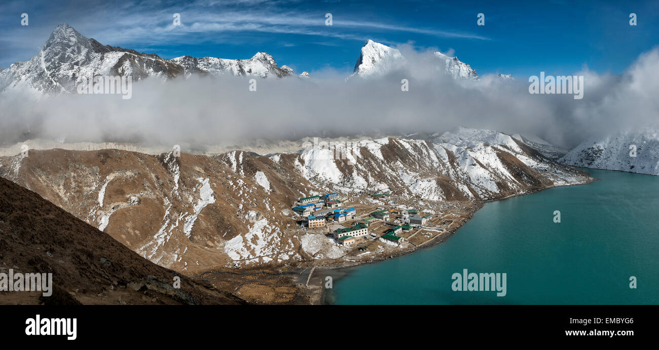 Nepal, Khumbu, Everest region, View to Gokyo from Gokyo ri peak Stock ...