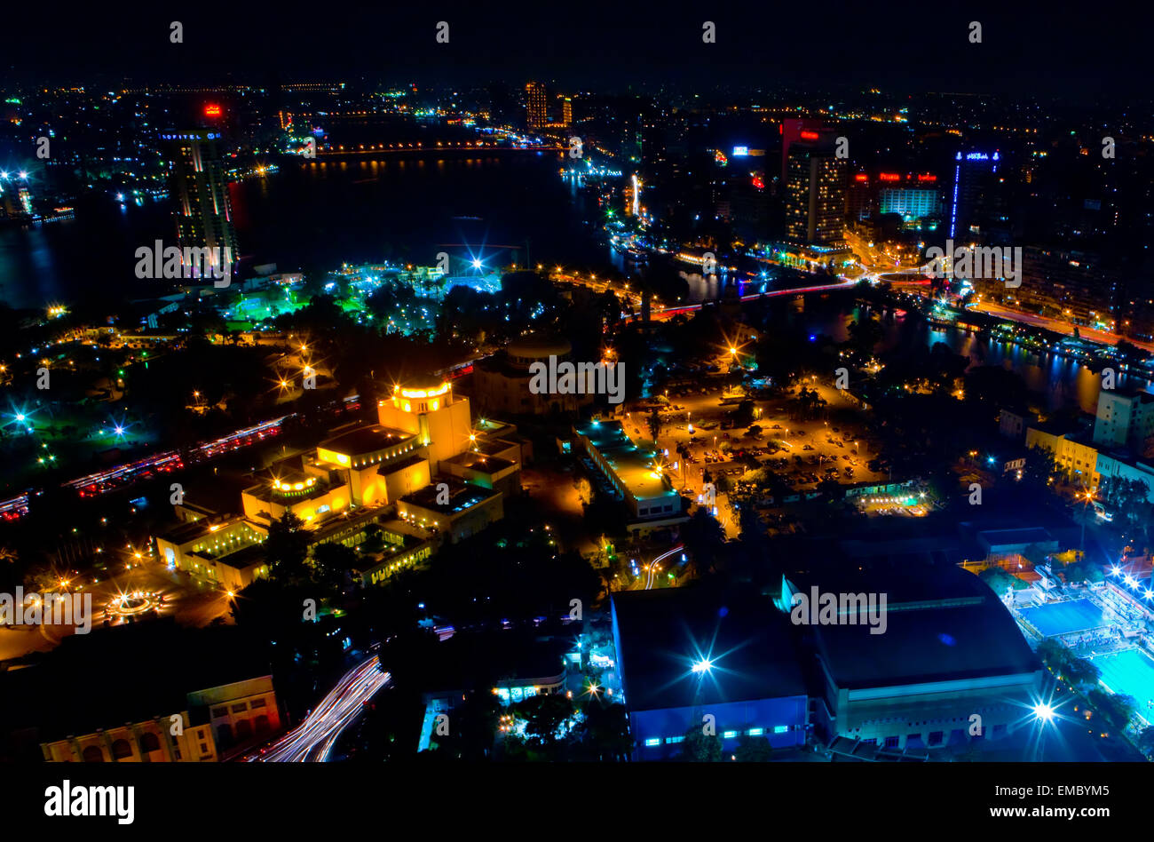 Cityscape seen from the Cairo Tower - the 6th October Bridge and the ...