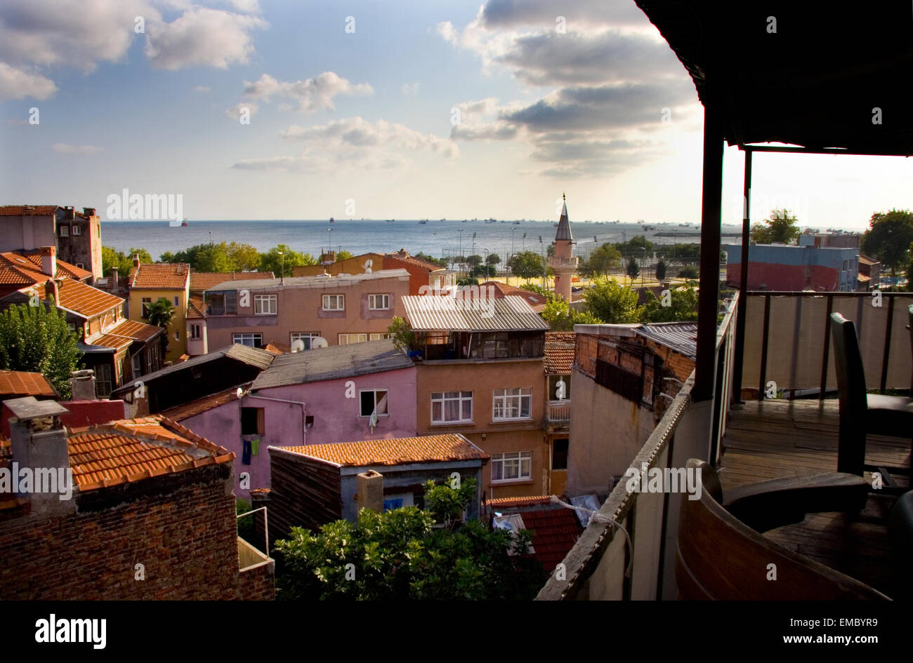 Colorful houses of Sultanahmet district, Istanbul, Turkey. City's hills ...