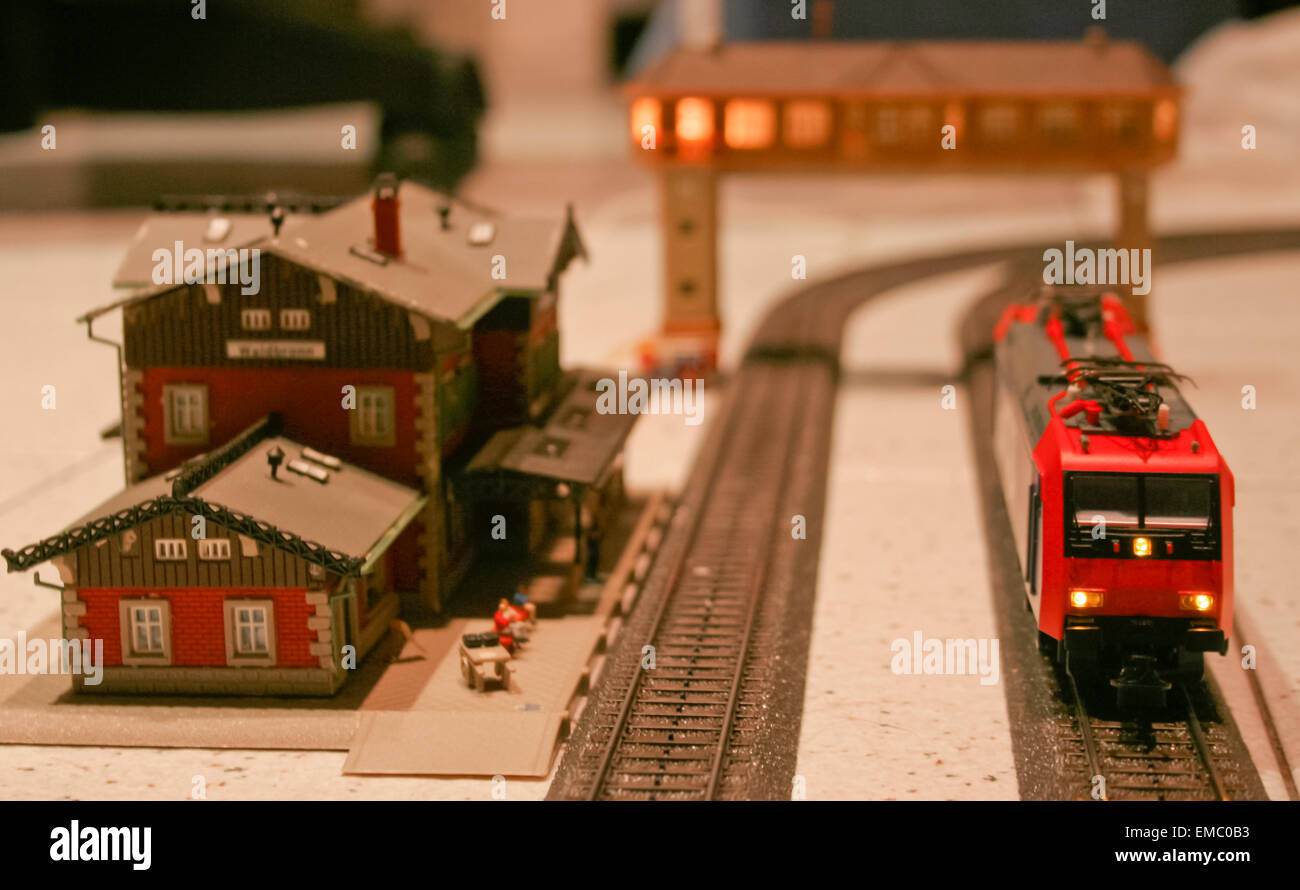 Miniature railway train station with two platforms Stock Photo - Alamy