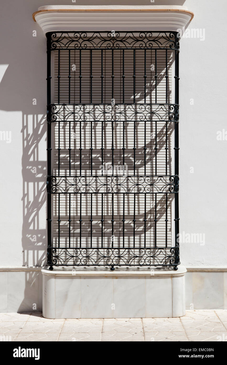 Traditional andalusian wrought iron window, Moguer, Spain Stock Photo ...