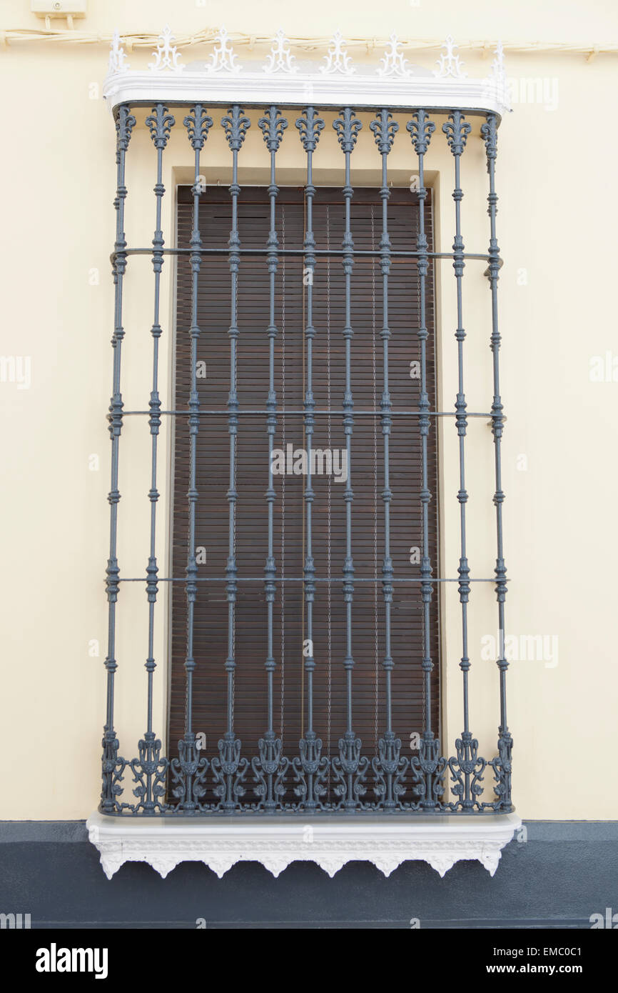 Traditional andalusian wrought iron window, Moguer, Spain Stock Photo ...