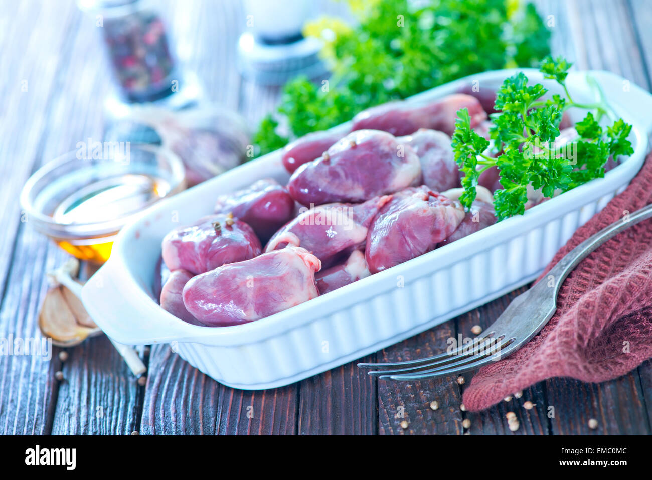 Raw duck hearts spice hi-res stock photography and images - Alamy