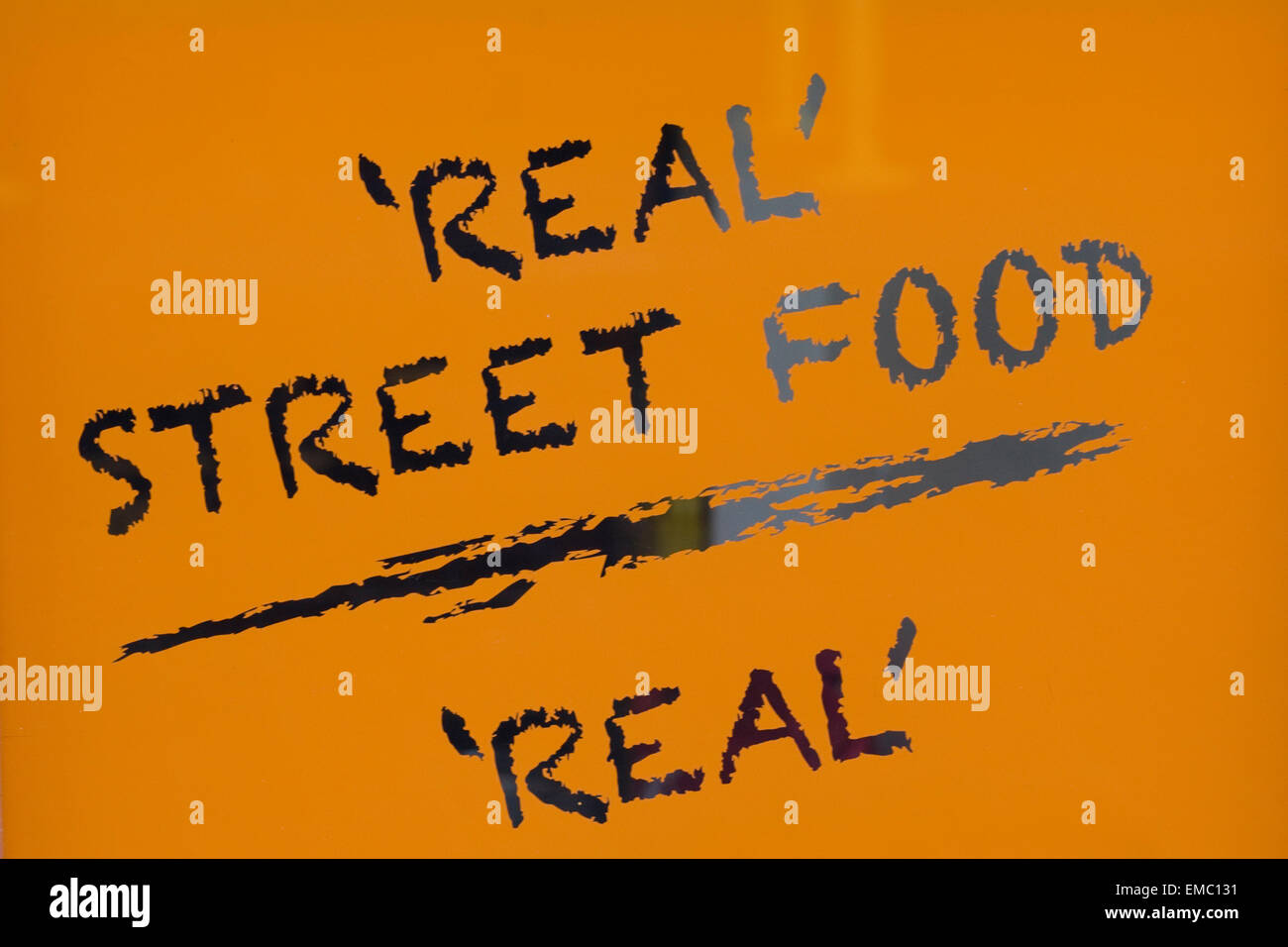 Outdoor public information Sign for real street food Stock Photo - Alamy