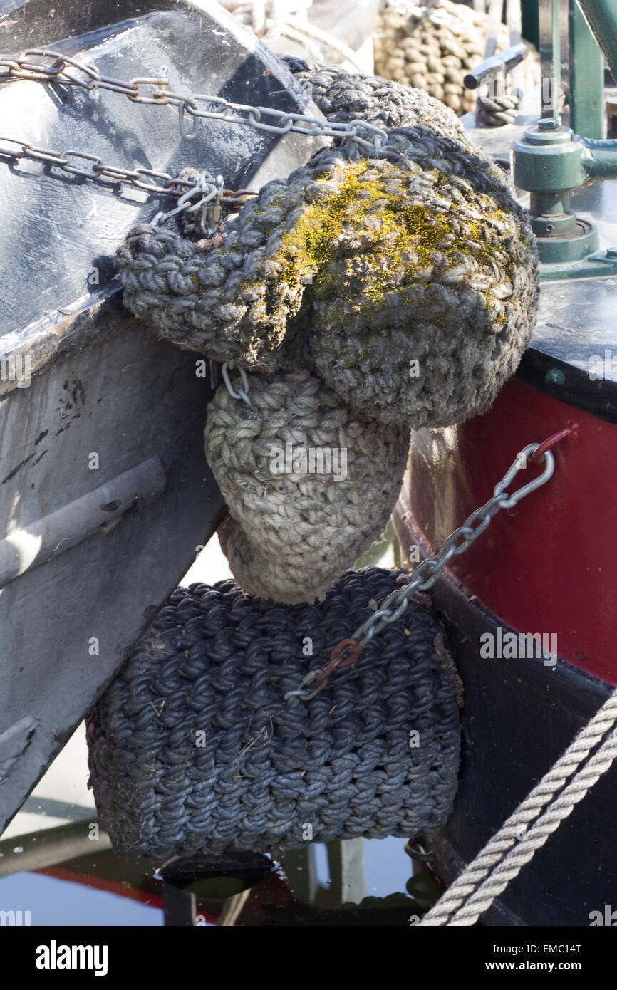 Rope bumpers on a Narrow boat moored in Little Venice London Stock ...