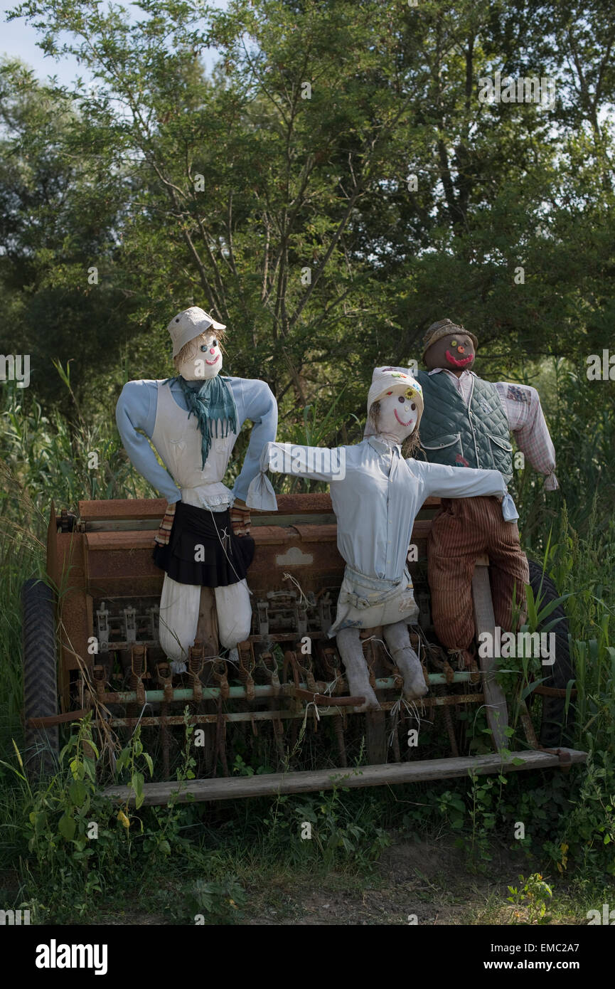 Three selfmade scarecrows Stock Photo - Alamy