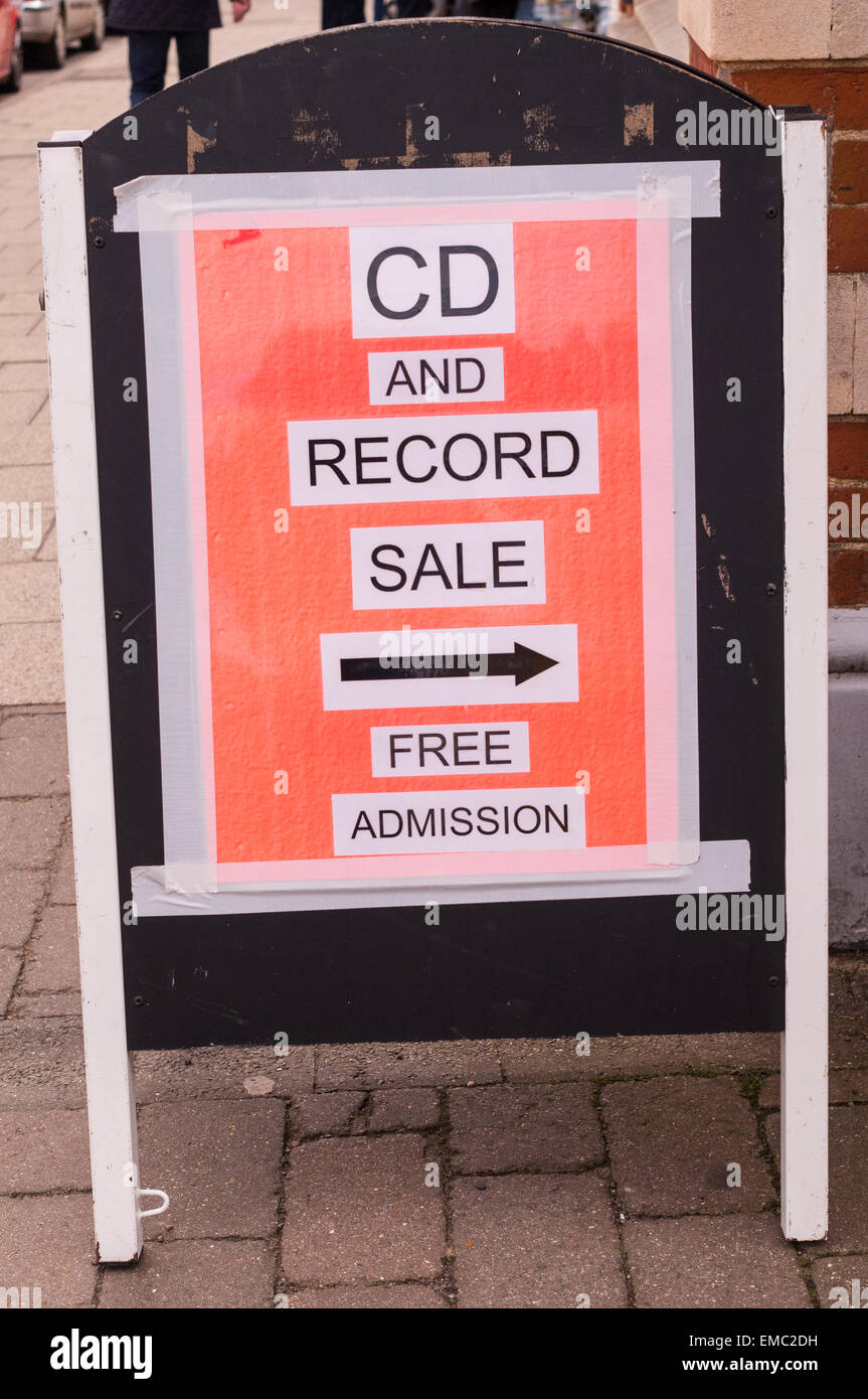 A sign advertising a cd and record sale in the Uk Stock Photo - Alamy