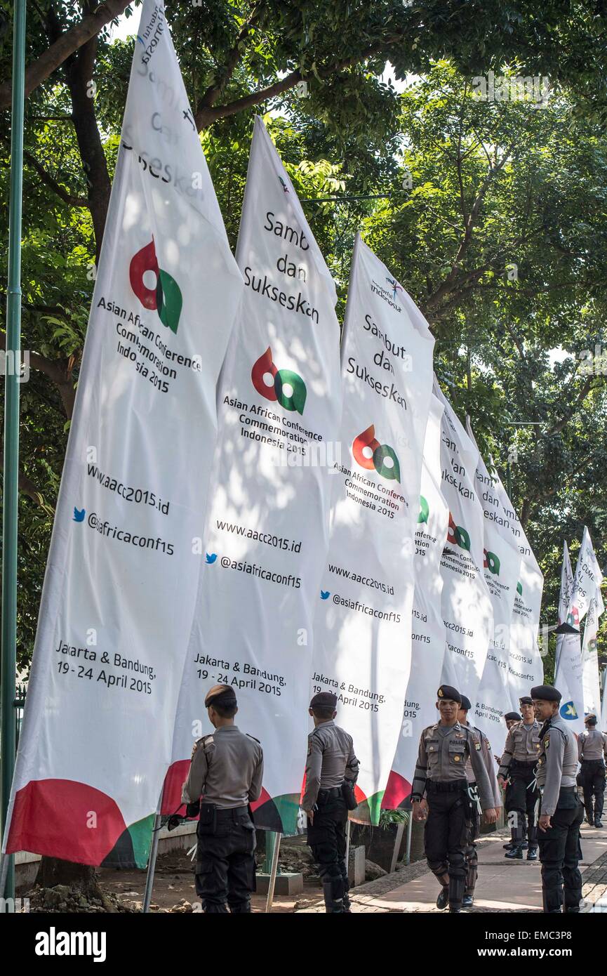 Jakarta, Indonesia. 20th Apr, 2015. Soldiers stand guard outside the ...