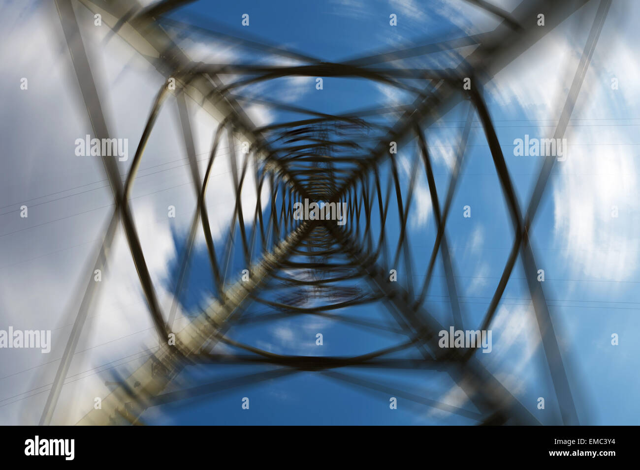 Abstract electricity pylon from below Stock Photo - Alamy