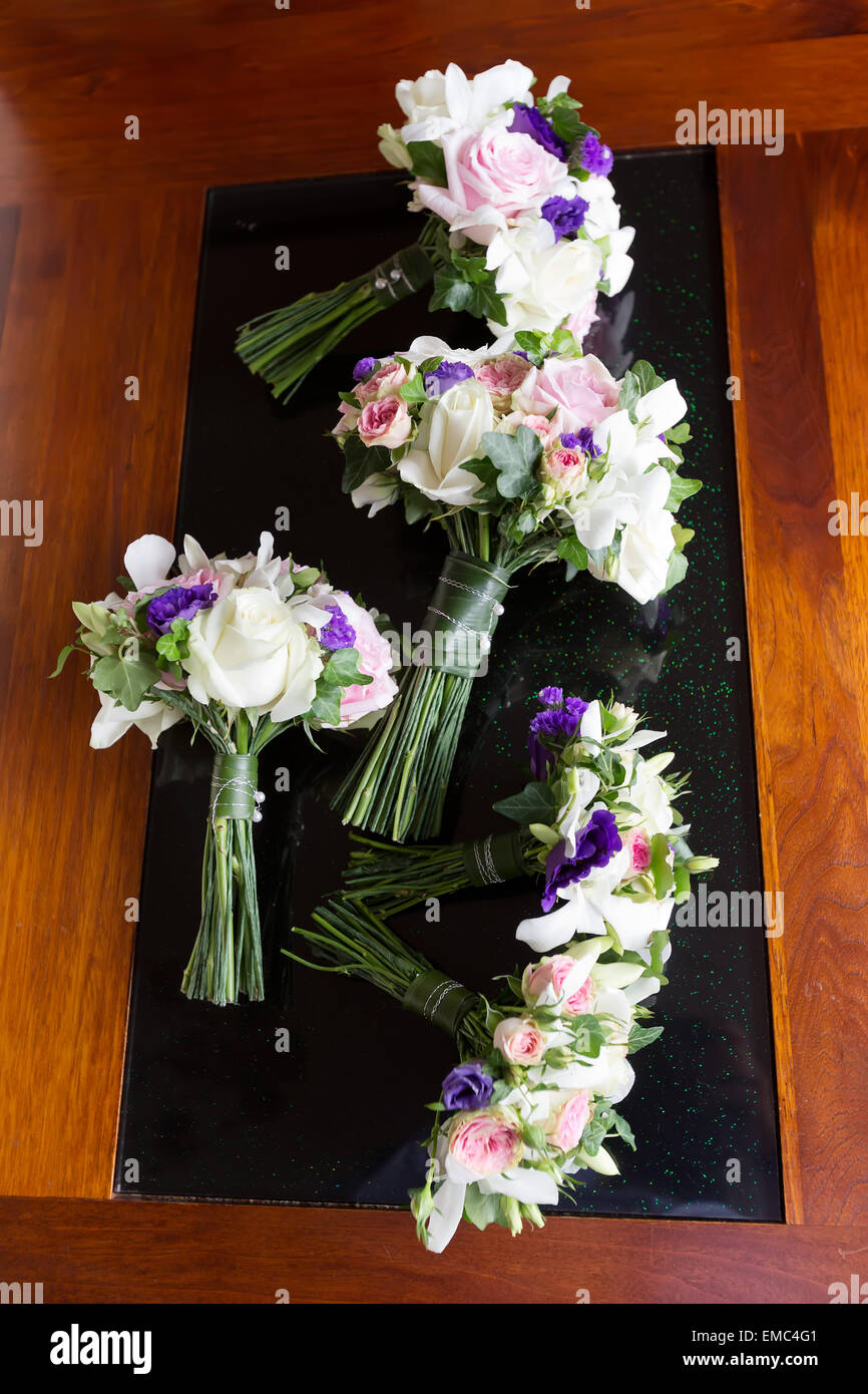 set of flower bouquet for the bridal party Stock Photo - Alamy