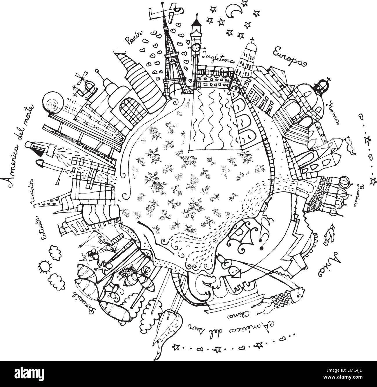 Fly around world airplane Black and White Stock Photos & Images - Alamy