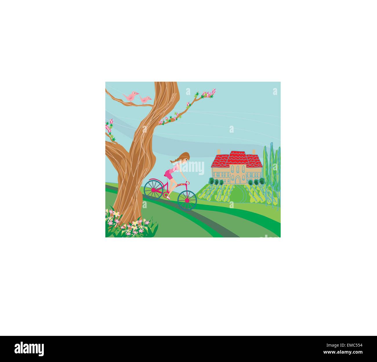 woman riding a bike on a spring day Stock Vector Image & Art - Alamy