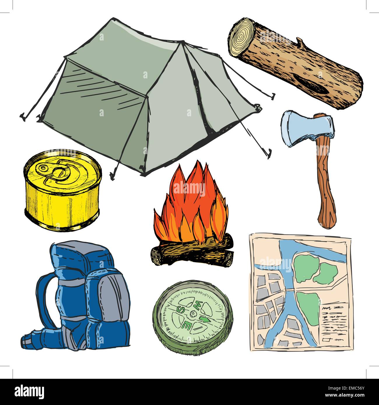Backpack camp set cartoon Cut Out Stock Images & Pictures - Alamy