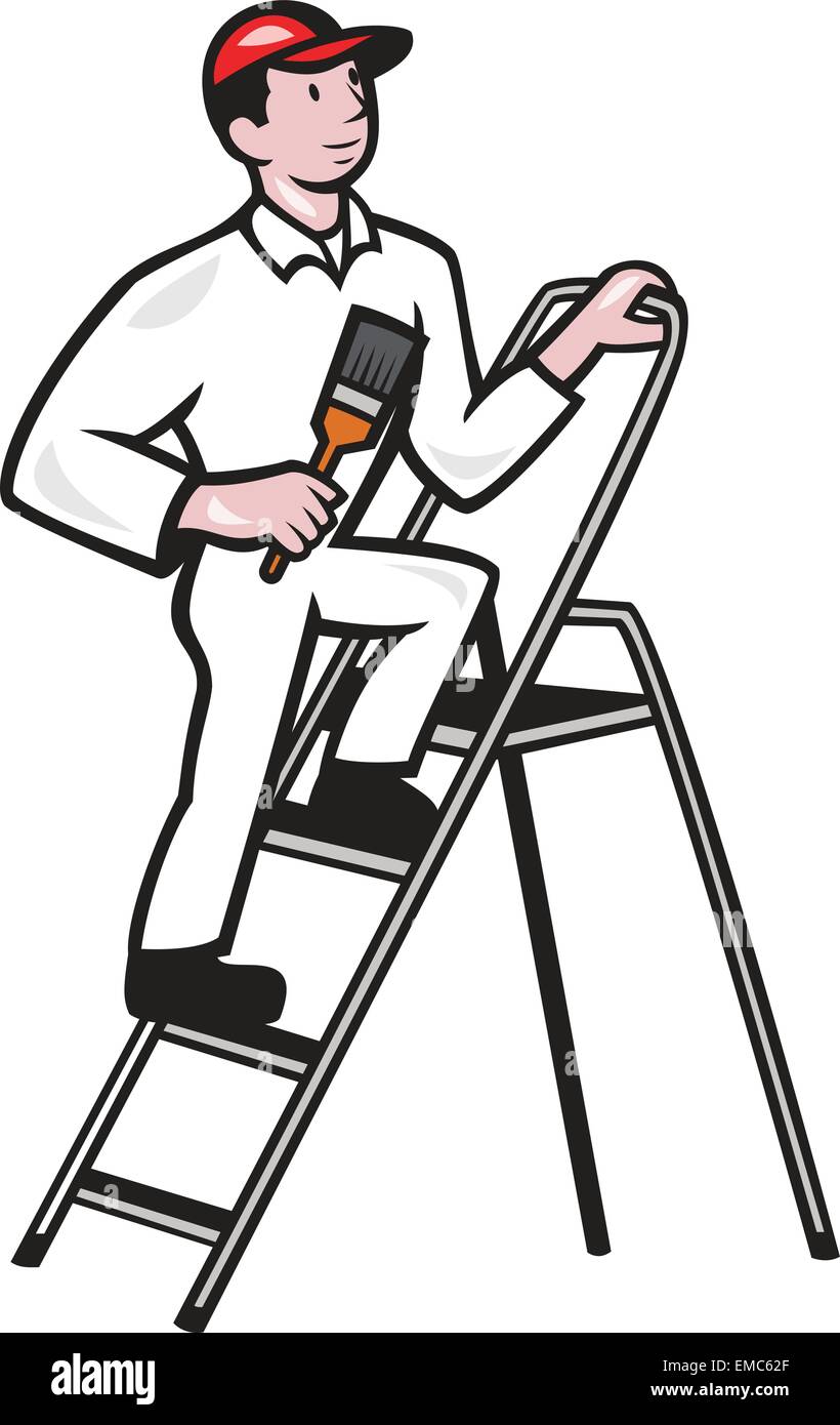 House Painter Standing on Ladder Cartoon Stock Vector Image & Art - Alamy