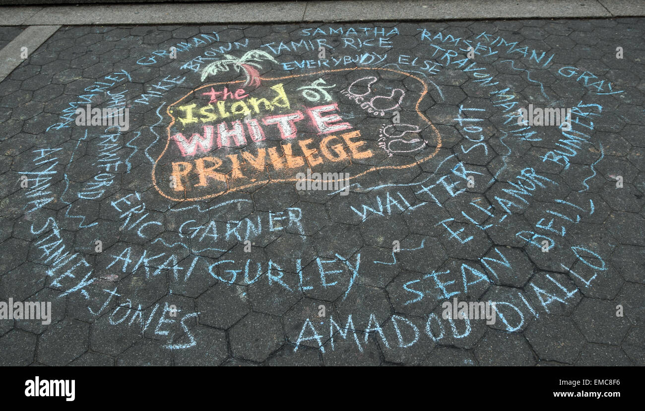 A chalk drawing at Union Square park in NYC satirizing & protesting the ...
