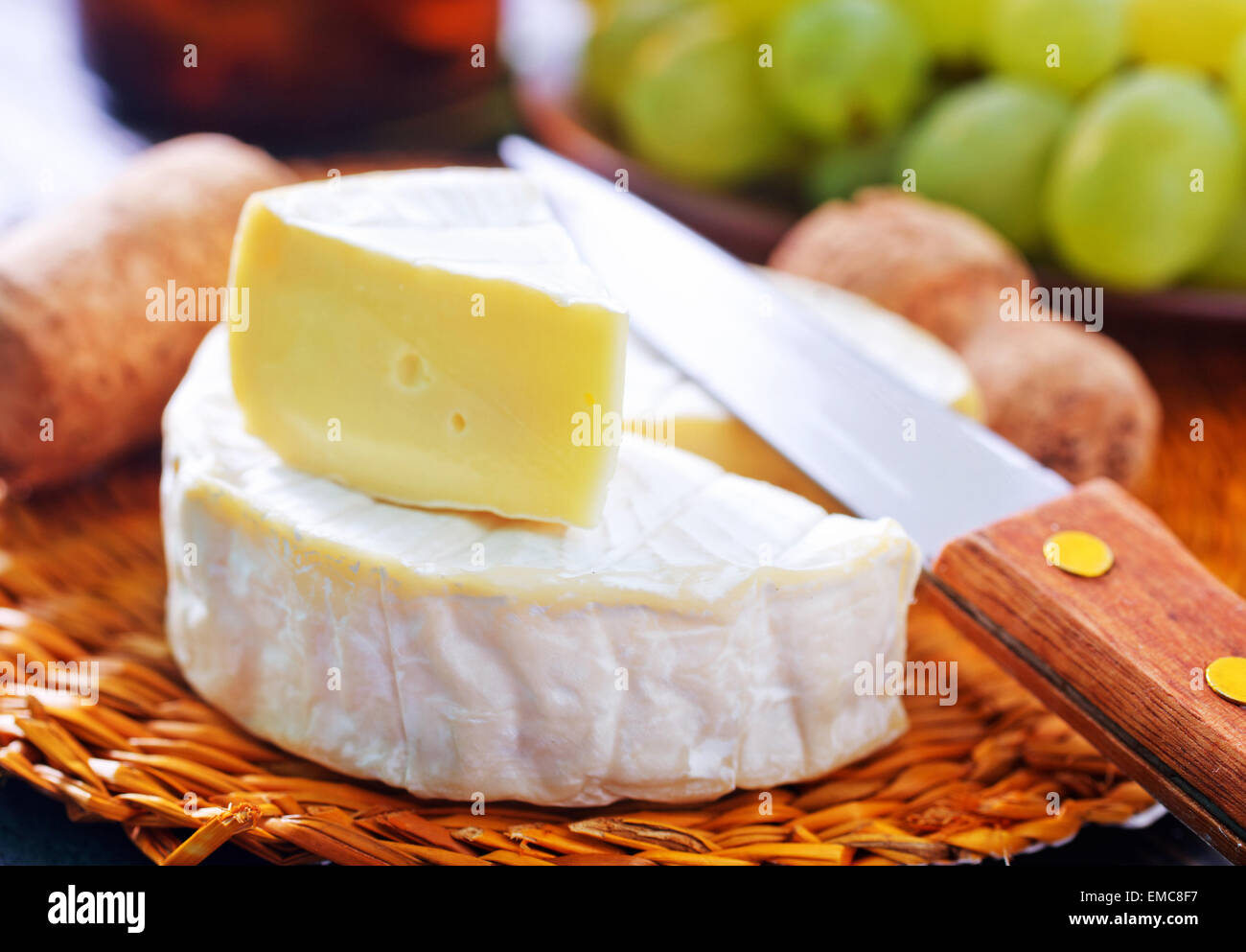 camembert cheese, cheese on the wooden table Stock Photo - Alamy